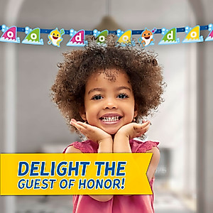 Baby Shark Birthday Decorations Set | Baby Shark Party Supplies | For Boys and Girls | With Banner, Tablecloth Table Cover, Dinner Plates, Cake Plates, Cups, Napkins, Sticker | Serves 16 Guests