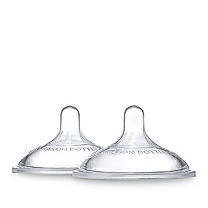 Mason Bottle Silicone Nipples: Flexible Flow for 6+ Months Transitional Flow, Wide Natural-Shaped, Make a BPA-Free Glass Baby Bottle Using Any Regular-Mouth Mason Jar, 100% Made in The USA (2 Pack)