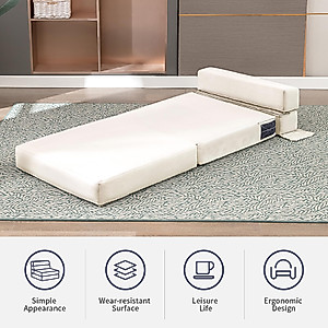 ZAFLY Folding Futon Sofa Bed Mattress, Modern Convertible Couch for Compact Living Room Office Apartment Space, Modular Sectional Sofa for Resting Camping-Beige,31.49x77.17Inches