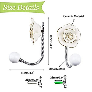 UFURMATE Coat Hooks, 2Pcs 3D Flower Ceramic Wall Coat Hook Decorative Flower Wall Mounted Robe Hook Bathroom Rose Rack Hangers for Hanging Scarf, Bag, Towel, Hat (Light Yellow Rose)