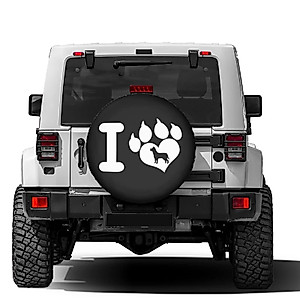 Foruidea I Love with Black Heart Paw Print Dog Spare Tire Cover Dust-Proof Wheel Tire Cover Fit Trailer, RV, SUV and Many Vehicle 17 Inch
