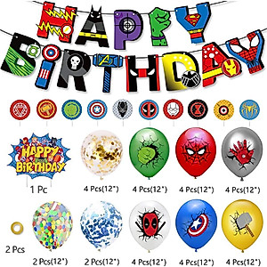 Birthday Party Supplies, Birthday Decorations for Boys Kits Include Birthday Banner, Balloons, Cake Toppers, Gold Flat Ribbon
