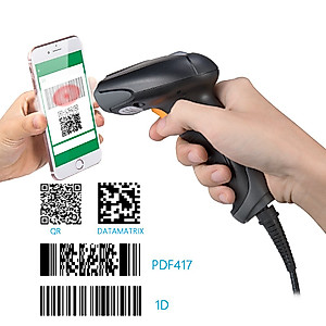 Bluehresy 2D Barcode Scanner USB Wired 1D 2D Datamatrix PDF417 QR Code Handheld Reader for Screen and Printed Bar Code Scan, Works with Windows Mac and Linux PC POS