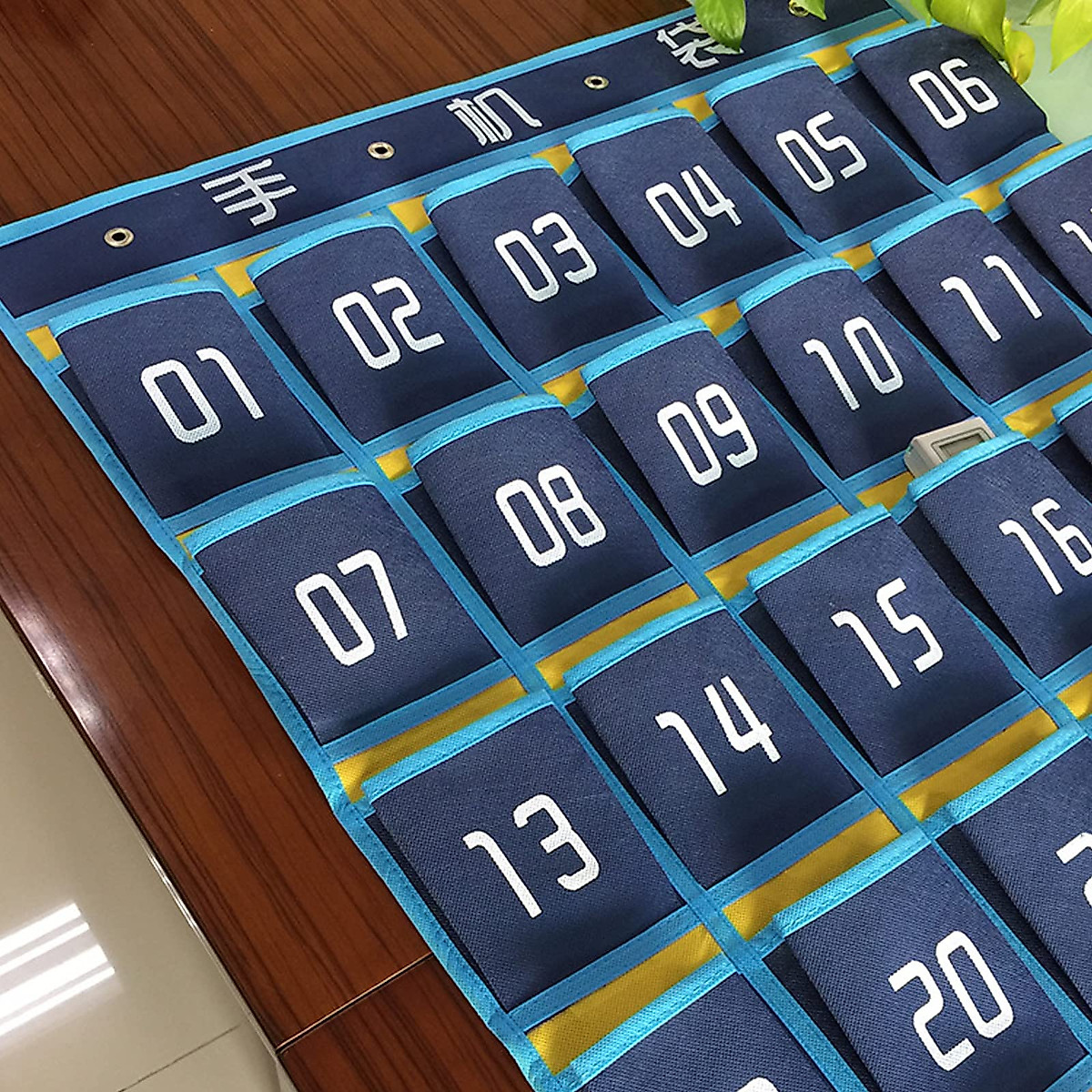 Khakho Classroom Pocket Chart with Numbers, 30 Pocket Wall Storage Bag Phone Holder Hanging Organizer (Navy Blue)