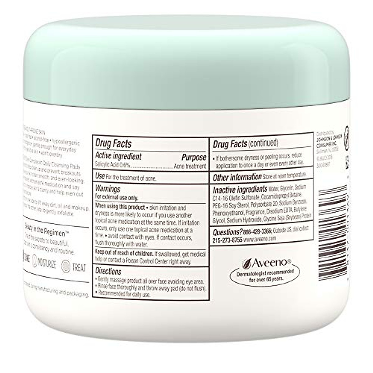 Aveeno Clear Complexion Daily Facial Cleansing Pads with Salicylic Acid Acne Treatment, 28 ct