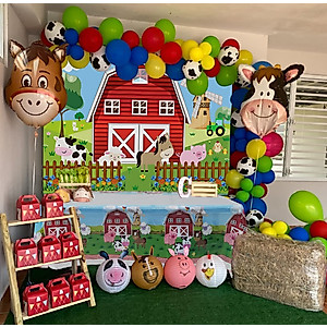 Farm Animals Theme Party Decorations,Farm Animals Barn Door Backdrop and Tablecloth for Children Baby Shower Birthday Party Supplies Banner (5x3ft)