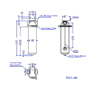 INTBUYING 304 Stainless Steel 10KG High Pressure Water Filter Housing for 10’’L cartridges Filter,3/4in NPT Inlet and Outlet with Bracket and Drain Valve Heavy Duty Water Filter System