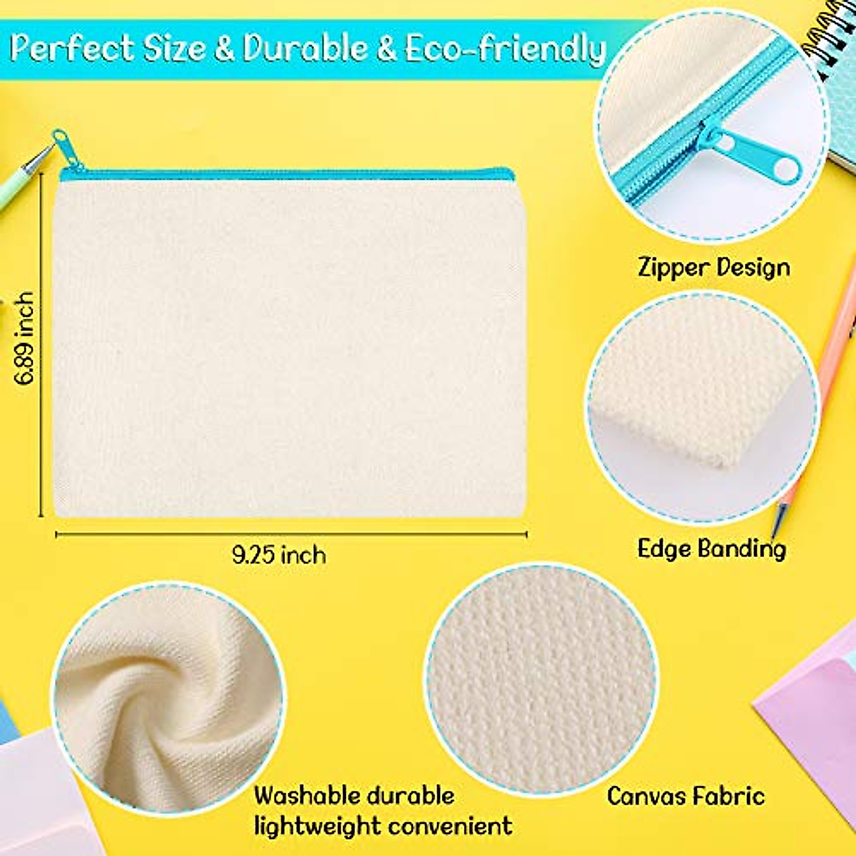 40 Pieces Canvas Zipper Pouch Bags Canvas Pencil Pouch Canvas Makeup Bags Blank Canvas Pencil Case Canvas Cosmetic Bag for Travel DIY Craft School (9.25 x 6.89 Inches, L)