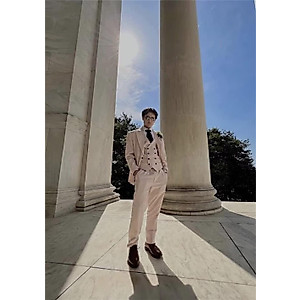 Wangyue 3 Piece Men's Suits Mens Suits Regular Fit Suit Mens 3 Piece Slim Suit Double Breasted Suit Men Orange Suits for Men,L