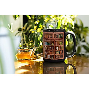 2IMT Library Bookshelf Mugs Book Lovers Coffee Mug - Librarian Coffee Mug Book Club Cup Bookish Items Bookworm Mug Gifts for Readers Book Lovers Black Mug 15oz