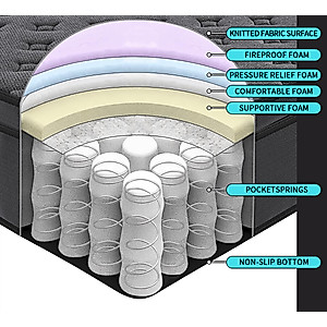 MRH Mattress, 12 Inch Euro Top Mattress in a Box,Memory Foam Hybrid Mattresswith Individually Pocket Springs,Med，Pure Black (Pure Black, Twin), PM2404
