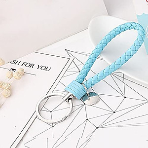 ocharzy Key Chains Handwoven Leather Keychain Simple Car Key Chain Accessories Keychain Gift for Men and Women Father‘s Day (Pack of 1, Sky Blue)