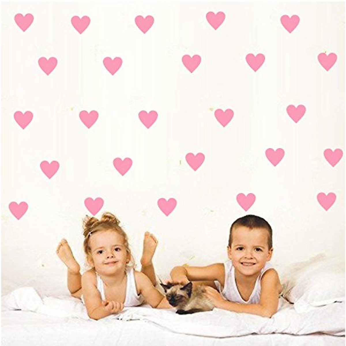 Set of 96 Pieces 2" Heart Wall Decor Sticker DIY Children's Wall Decor Decals Removable Vinyl Kids Room Baby Boys Grils Bedroom Wall Sticker (Soft Pink)