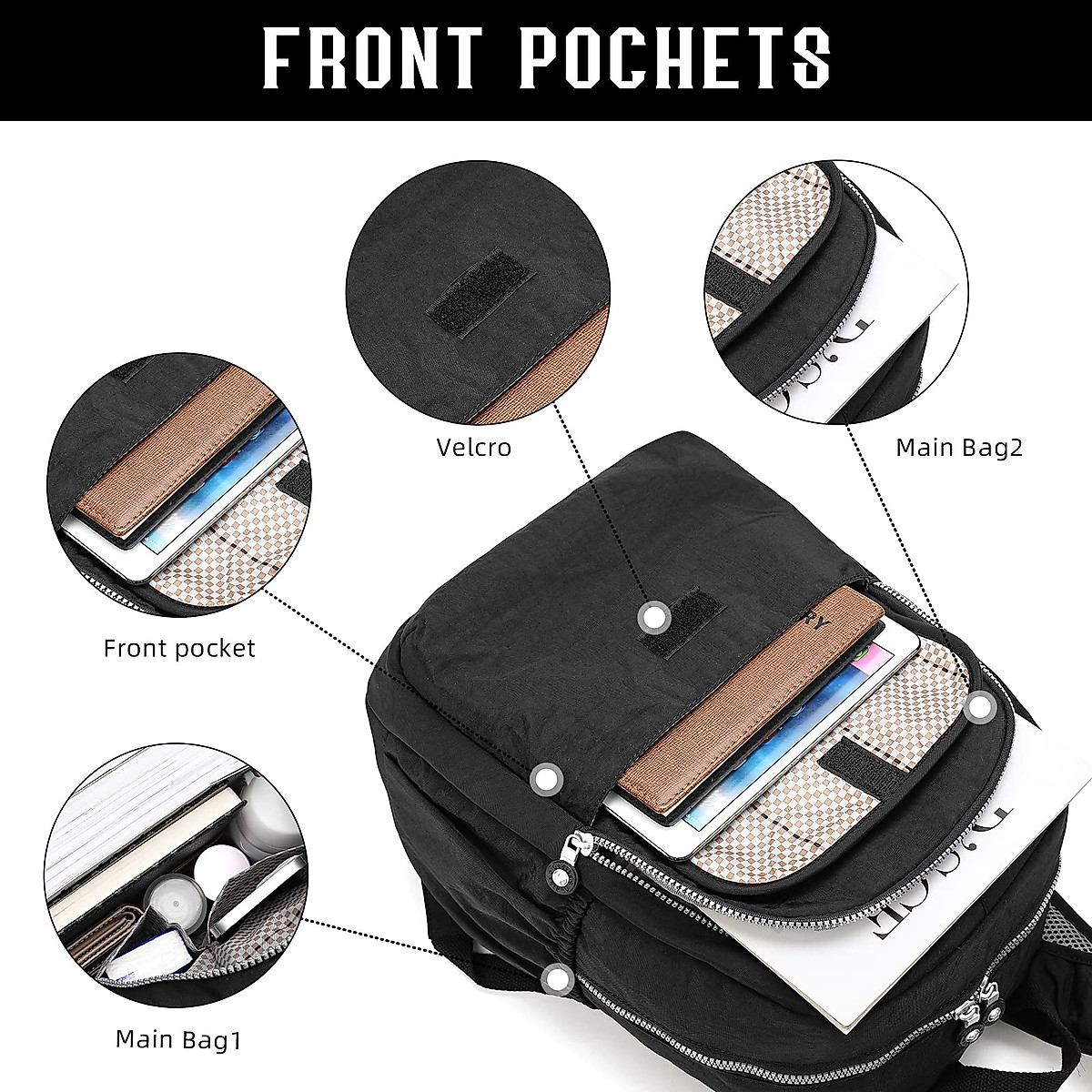 Compact Hiking Nylon Waterproof Laptop Backpack Purse for Women Teen Girls and Men, Small Lightweight Travel Casual Outdoor Dayback