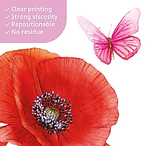 DECOWALL DS9-2104 5 Large Poppy Wall Stickers Red Flower Butterfly Decals Removable for Nursery Bedroom Living Room Art Home Decor murals Decoration