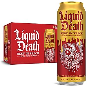 Liquid Death, Rest In Peach Iced Tea, 8-Pack (King Size 19.2oz Cans), Peach Flavored Tea Sweetened With Real Agave, B12 & B6 Vitamins, Low Calorie & Low Sugar