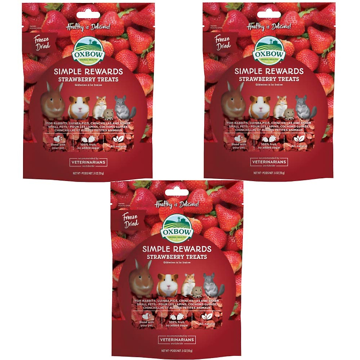 Oxbow Simple Rewards Treats Rabbit Guinea Pig Chinchilla Strawberry .5 oz 3 Pack