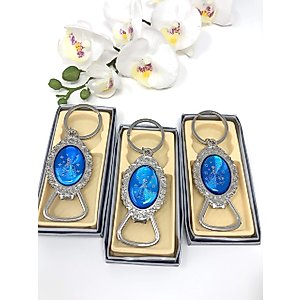 Quinceañera Keychain Bottle Opener Favor (12 PCS) - Sweet 15 Mis Quince 15 Birthday Sweet Sixteen Blue Color Metal Key Ring Gift for Guests