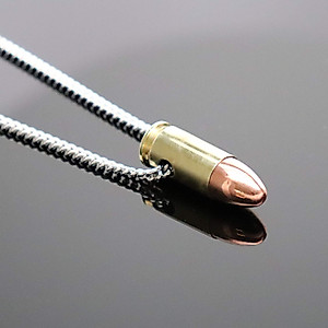 Real Metal 9mm Luger Bullet Jewelry Necklace Hand Polished Brass and Copper Finish
