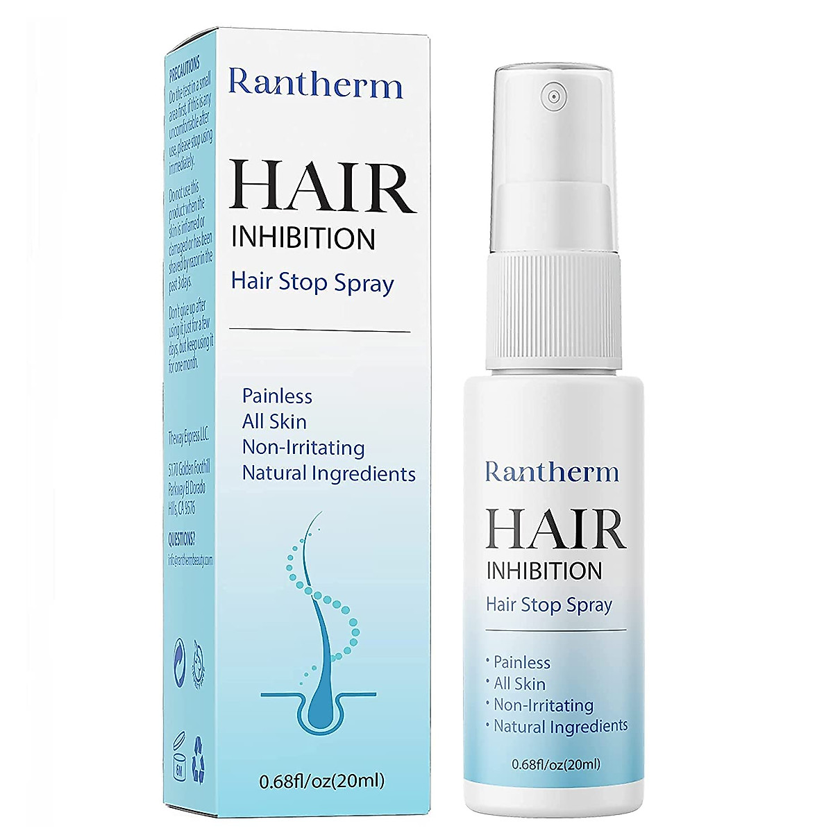 RANTHERM Hair Removal Spray, Hair Inhibitor, Hair Stop Growth Spray For Arm Underarm Legs Face Back Leg Chest Bikini, Natural Ingredient, Non-Irritating Hair Removal Spray for Women and Men