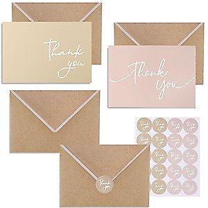 100 PK Bulk Thank You Cards with Envelopes - 5 x 3.5 Inches Wedding Thank You Cards Baby Shower Bridal Shower Personalized Thank You Notes for Small Business Graduation Funeral Birthday (2 colors)