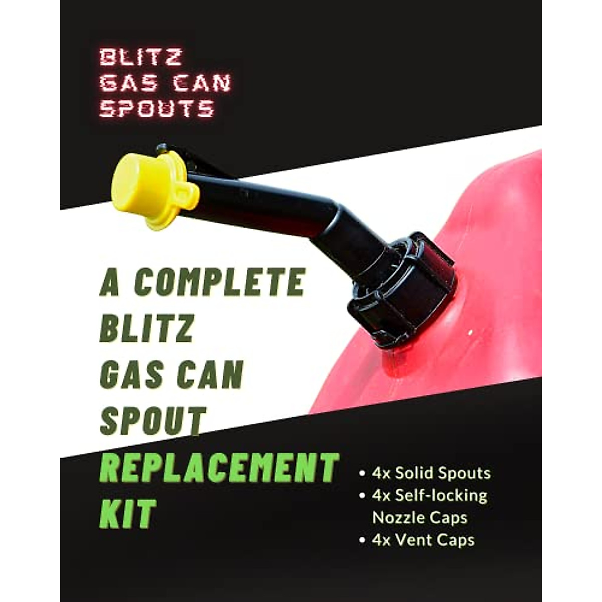 Super Spouts Gas Can Spout Replacement for Blitz Old Style Nozzles with Caps and Vents. 3 Pack
