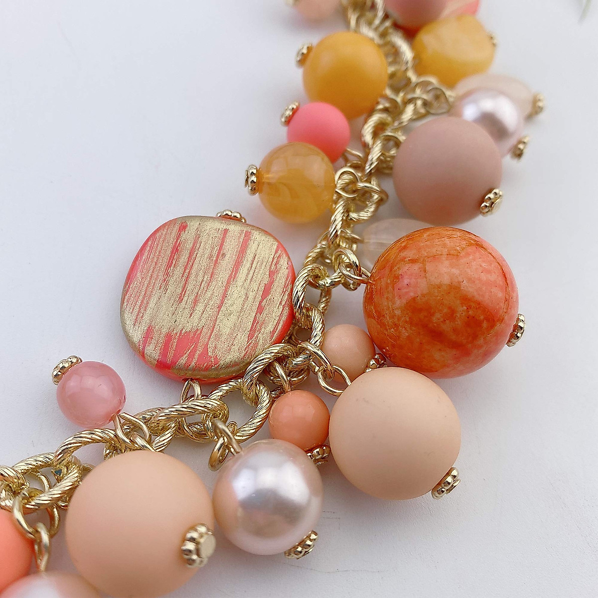 Coiris Women's Beaded Strand Statement Necklace Beads Collar (N0002-Coral Orange)