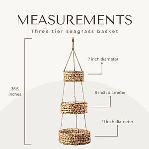 Hanging Fruit Basket Handmade Woven Hanging Basket Kitchen Storage. 3-Tier Fruit Baskets for Produce. Boho Hanging Planter Baskets - Kitchen Produce Storage Eco Friendly Organizer Heavy Duty