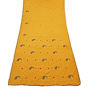 Peegli Indian Vintage Yellow Saree Paisley Pattern Sequins Work Sari Georgette DIY Craft Fabric