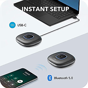 Anker PowerConf Bluetooth Speakerphone with 6 Microphones, Enhanced Voice Pickup, 24H Call Time, Bluetooth 5, USB C, Bluetooth Conference Speaker Compatible with Leading Platforms(Renewed)