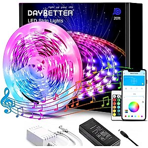 DAYBETTER LED Lights for Bedroom, 20ft Led Strip Light, 5050 RGB Color Changing Lights for Room Party Decor