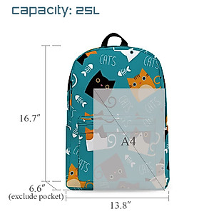 YCGRE Cat School Backpack, Lightweight Cute Kids Backpack Classic Bookbag Cool Daypack for Teen Boys Girls High School Student, 17 Inch