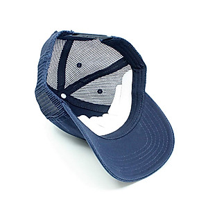 The Vintage Year Washed Cotton Unstructured Soft Mesh Adjustable Trucker Baseball Cap (Navy)