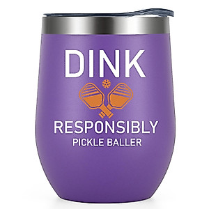 LiqCool Pickleball Gifts, Pickleball Gifts for Women, Dink Responsibly Pickleball Wine Tumbler With Lid, Pickle Ball Gifts Women on Christmas Birthday Retirement Mother's Day(12Oz PU)