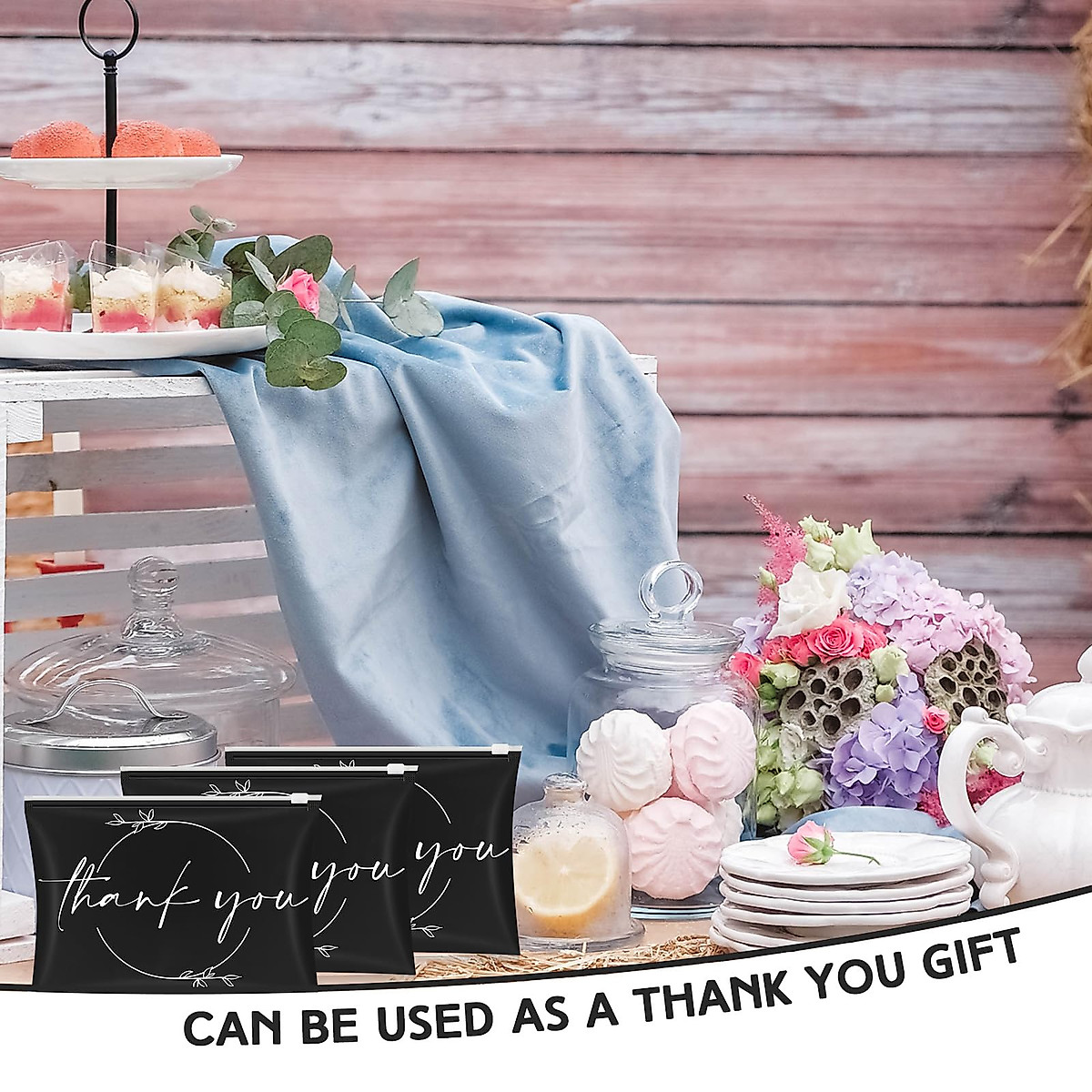 Ireer 100 Pcs Thank You Gift Makeup Bags EVA Clear Cosmetic Bag with Zipper Mini Makeup Thank You Toiletry Cosmetics Bulk Gifts for Women Birthday Daughter Sister(Black)