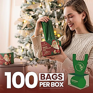 SUPERBIO 2.6 Gallon Compostable Handle Tie Food Waste Bags, 100 Count, 1 Pack, Christmas Gift Package,Christmas Special Edition