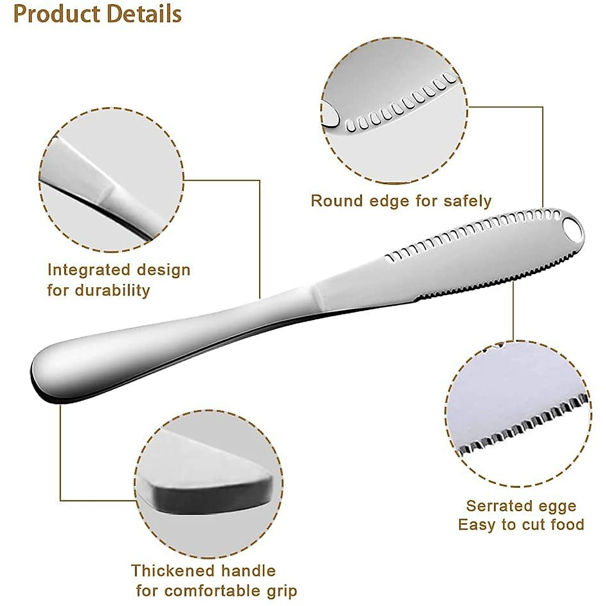 MauSong Butter Knife Spreader Stainless Steel Better Butter Spreader Knife Butter Knife Spreader for Cutting or Spreading Butter, Cheese and Jam, Silver