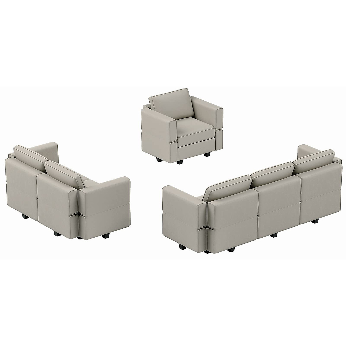Belffin Modular Sofa Set for Living Room Furniture Sets 3 Piece with Storage Seat Velvet Sofa Couch Set Grey