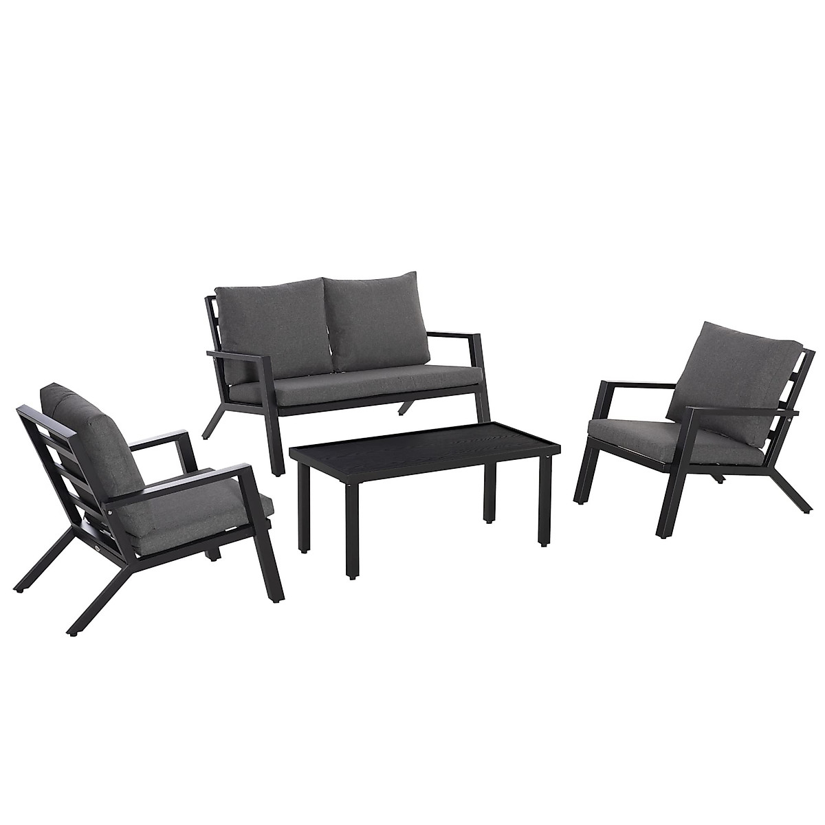 Outsunny 4 Piece Patio Furniture Set, Outdoor Conversation Set with Armchairs, Loveseat, Coffee Table and Cushions for Backyard, Poolside, Lawn and Garden, Black