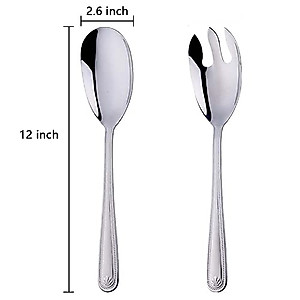 Large 12" Salad Servers Set Serving Spoon Spork 18/10 Stainless Steel - Silver