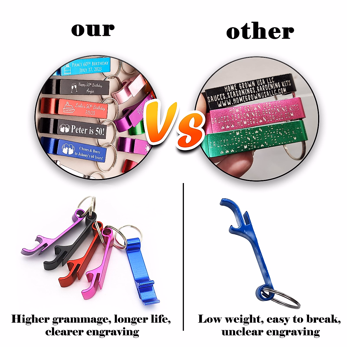 BEXOA EDC 100pcs Personalized Bottle Opener Keychain Bulk Custom Engraved Text/Logo Keychains Customized Beer Bottle Opener for Bar, Graduation,Party,Wedding Favors Gift (100pcs)