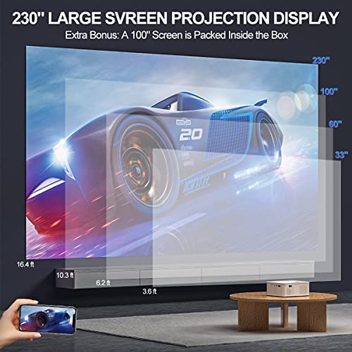 Projector with WiFi and Bluetooth,5G WiFi Native 1080P Suport 4K Mini Projector, Patviti Portable Projector 360Asin for Multimedia Home Theater Compatible with iOS/Android/XBox/PS4/TV Stick/HDMI