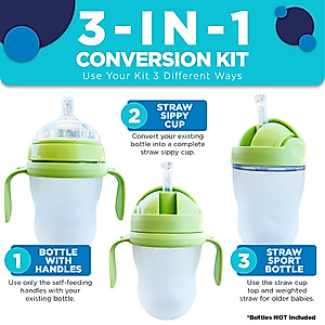 Botabee 3-in-1 Weighted Straw Sippy Cup Conversion Kit for Comotomo Baby Bottles | Compatible with Comotomo 5 Ounce & 8 Ounce Bottles | Versatile Leak-Proof Lid | Easy to Clean - Green (2 Pack)