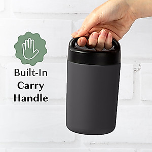 Goodful Vacuum Sealed Insulated Food Jar with Handle Lid, Stainless Steel Thermos, Lunch Container, 16 Oz, Gray