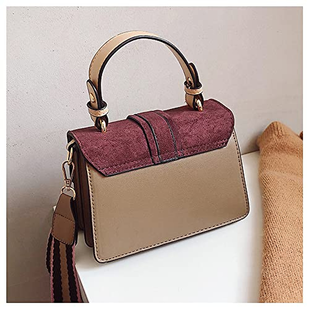 Fashion Suede Top Handle Crossbody Satchel for Women Handbags Purse Casual Classic Shoulder Bag Totes (Red)
