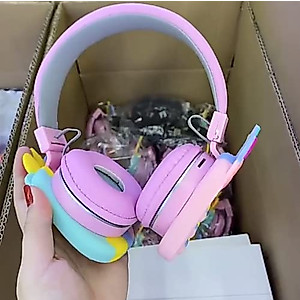 Wireless Bluetooth Noise Cancelling Over-Ear Headphone Silicone Fidget Pop Built-in Mic On-Ear Stereo Headset for Smartphone Tablet Computer (Pink Unicorn)