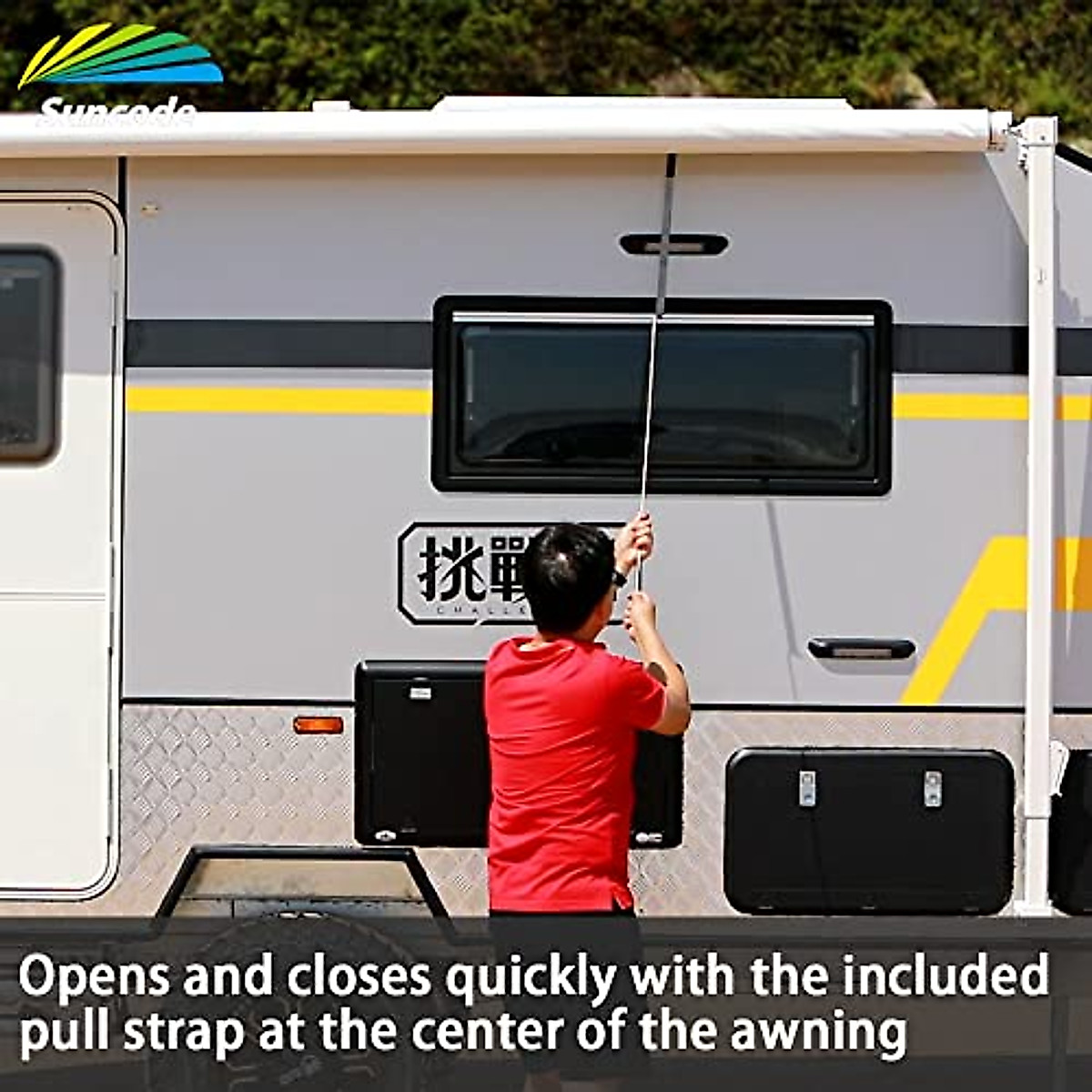 Suncode White RV Modular Retractable Manual RV Awning Frame Assemblies and Fabric for RV,5th Wheel,Travel Trailers,Toy Haulers,and Motorhome RV Trailer Awning for Home or Camper-16x8Ft-Sliver Fade