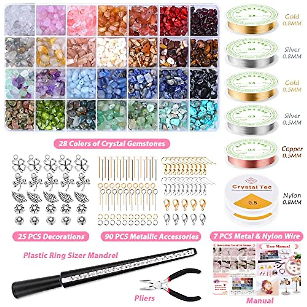 selizo Ring Making Kit with Crystal Beads, 28 Colors Crystal Jewelry Making Kit with Crystals, Jewelry Wire, Pliers and Earring Making Supplies for Jewelry Making