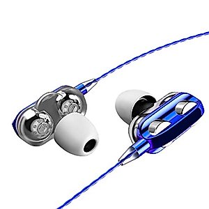 D-GROEE Earbuds Earphones, Wired Headphones in Ear, A4 Universal Wire Control Double Moving Coil Subwoofer Earphone in-Ear Earplugs Headset Blue