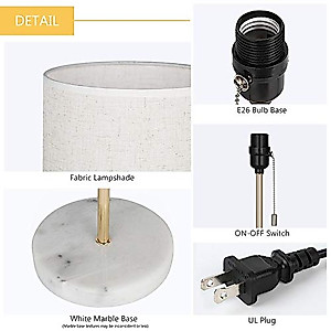 HAITRAL Bedside Table Lamp - Small Nightstand Lamp with Marble Base, Lamp for Bedroom, Office, Girls Room - Gold